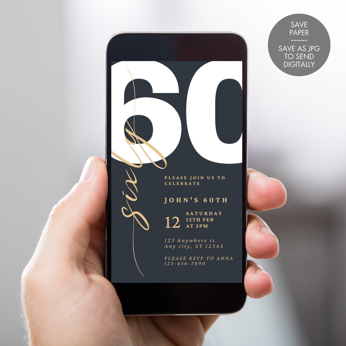 60th Birthday Invitation, Brown and Blue 60th Birthday Invite, Modern ...