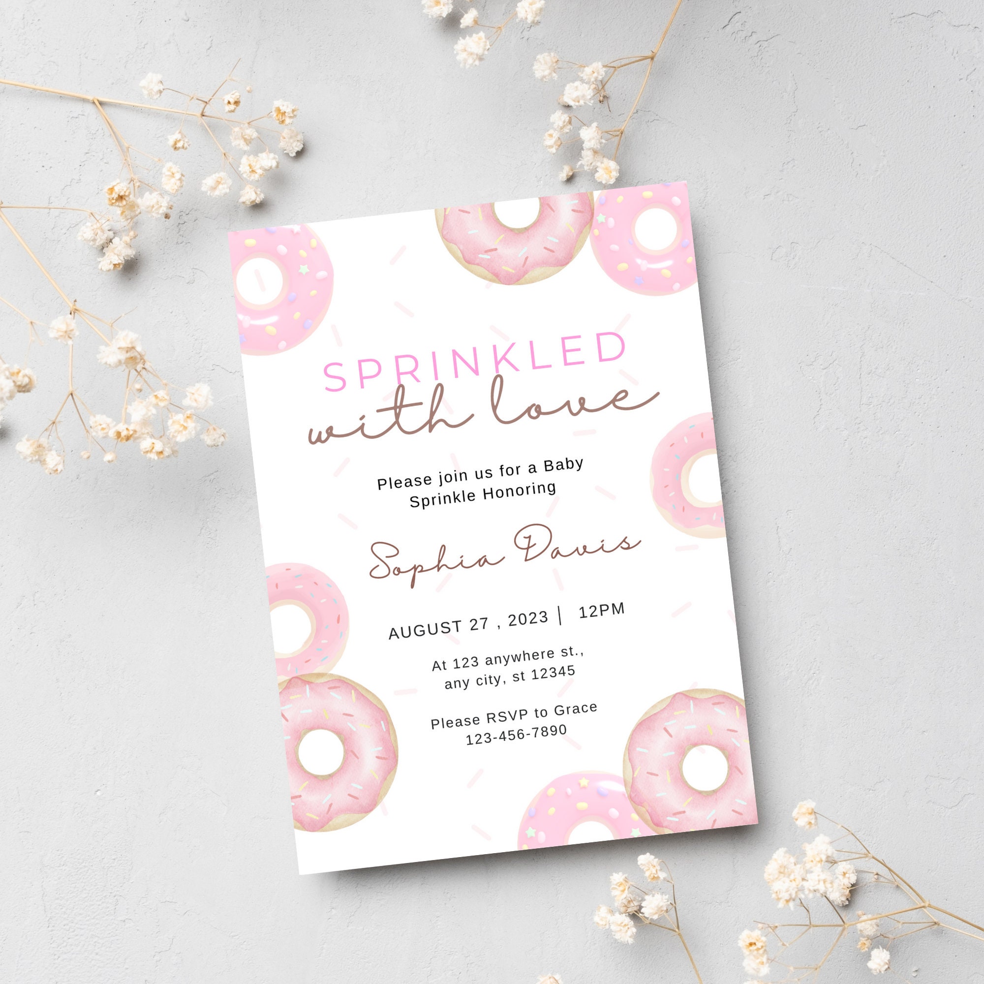 Pink Donut Baby Sprinkle Invitation, Donuts Girl Baby Sprinkle Invite ...