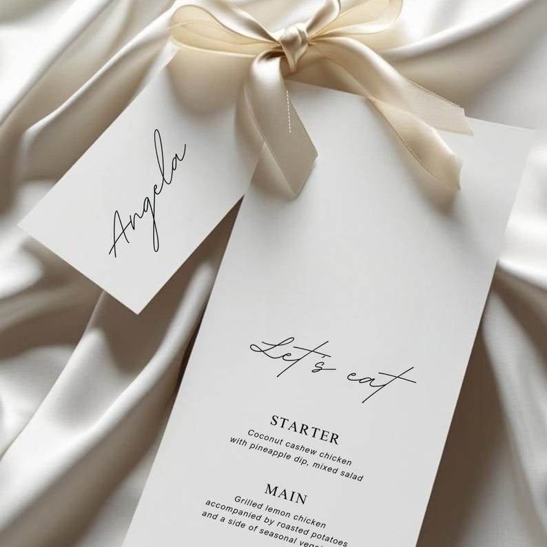 Minimalist Wedding Menu & Place Card Bundle, Elegant Wedding Menus ...
