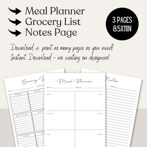 Weekly Meal Planner Printable Template: 7-day Menu, Grocery List (PDF Digital Download) - Etsy