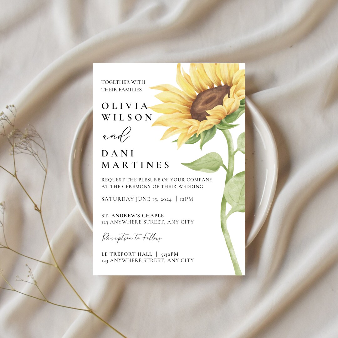 Rustic Sunflower Wedding Invitation Set: Editable Template (digital ...