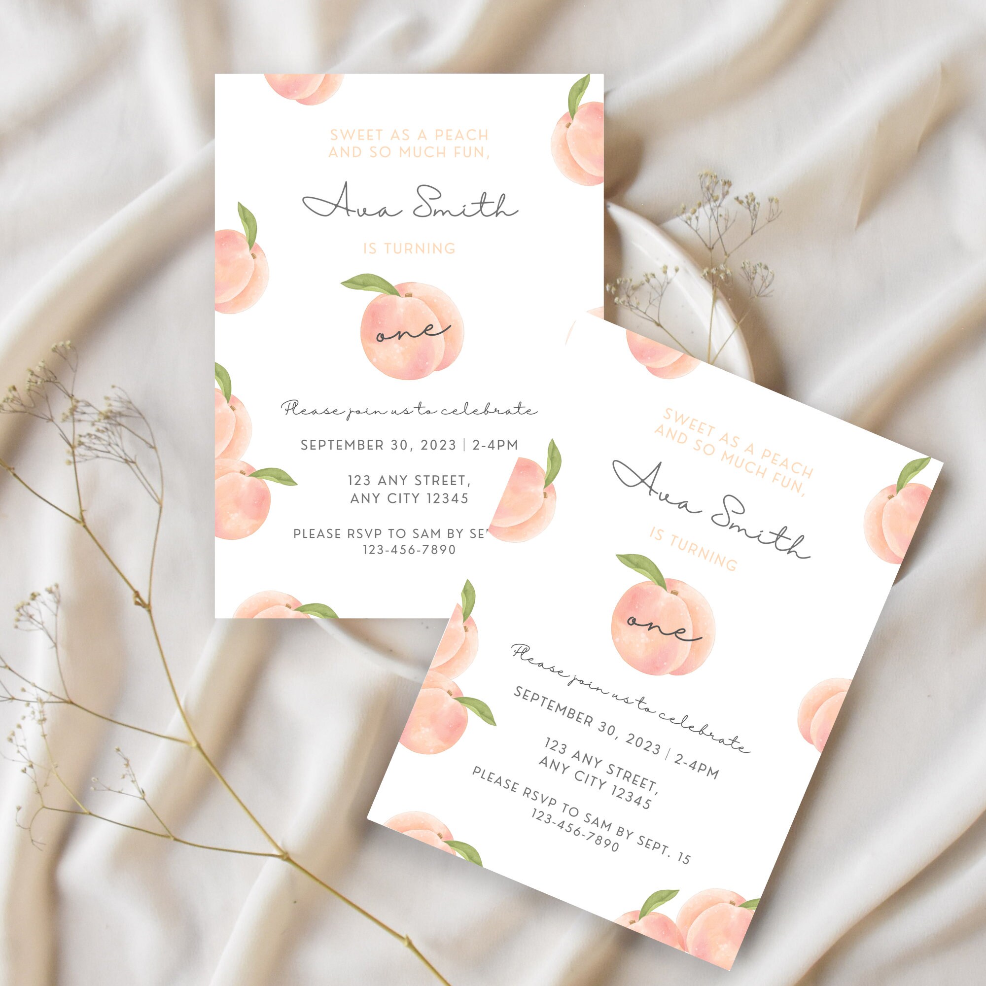 Sweet as a Peach Invitation, Peach Birthday Invite, First Birthday ...