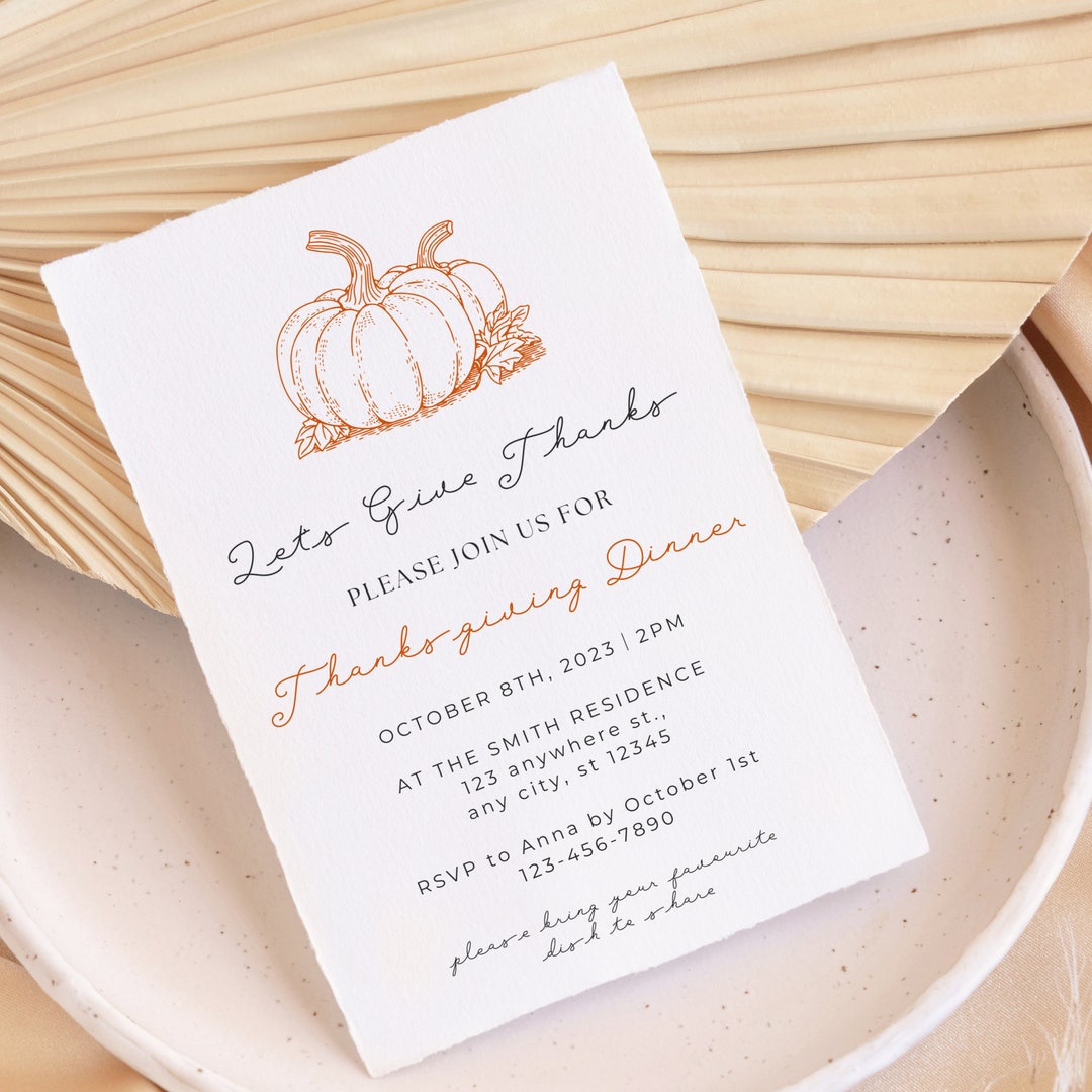 Thanksgiving Dinner Invitation, Editable Template, Let's Give Thanks ...