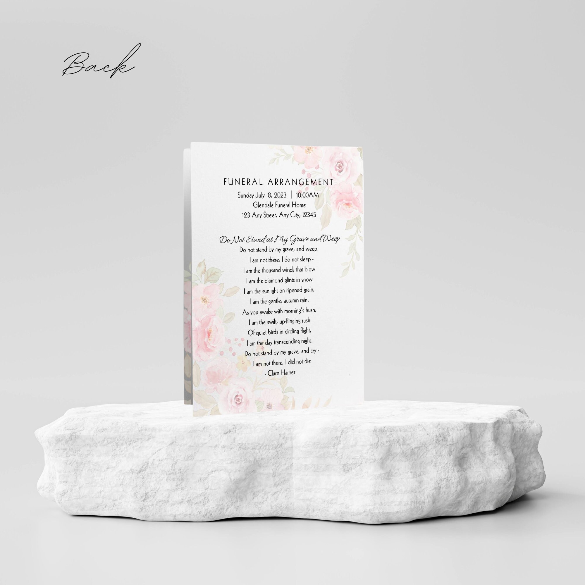 Pink Roses Funeral Program Template Floral Funeral Memorial - Etsy