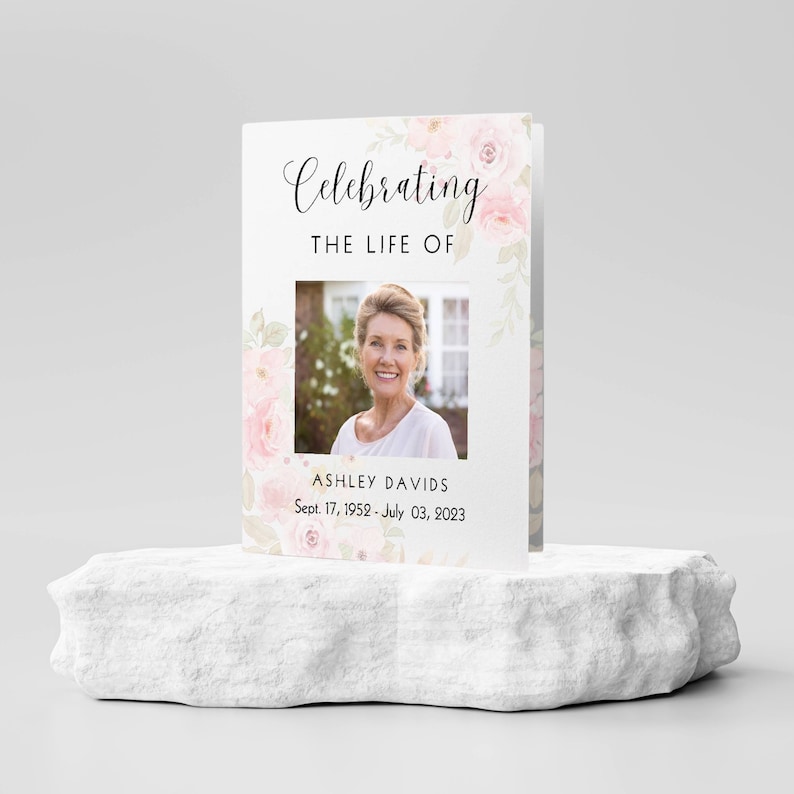 Pink Roses Funeral Program Template, Floral Funeral Memorial Program ...