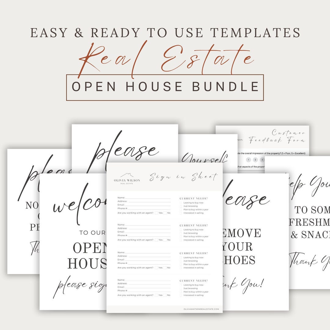 Real Estate Open House Signage Bundle: Editable Realtor Signs (instant ...