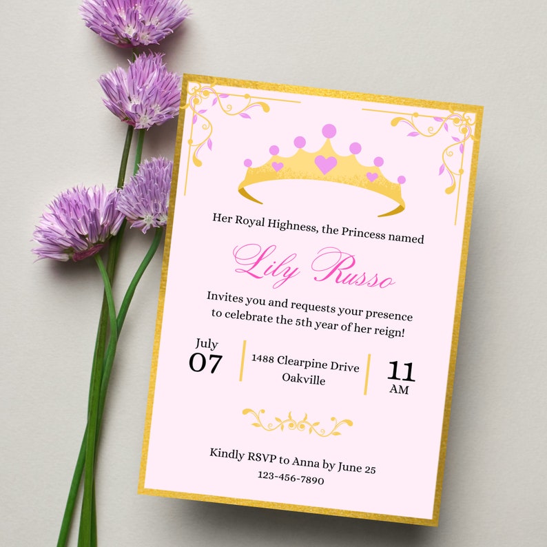 Magical Princess Theme Birthday Invitation, Girl Princess Birthday ...