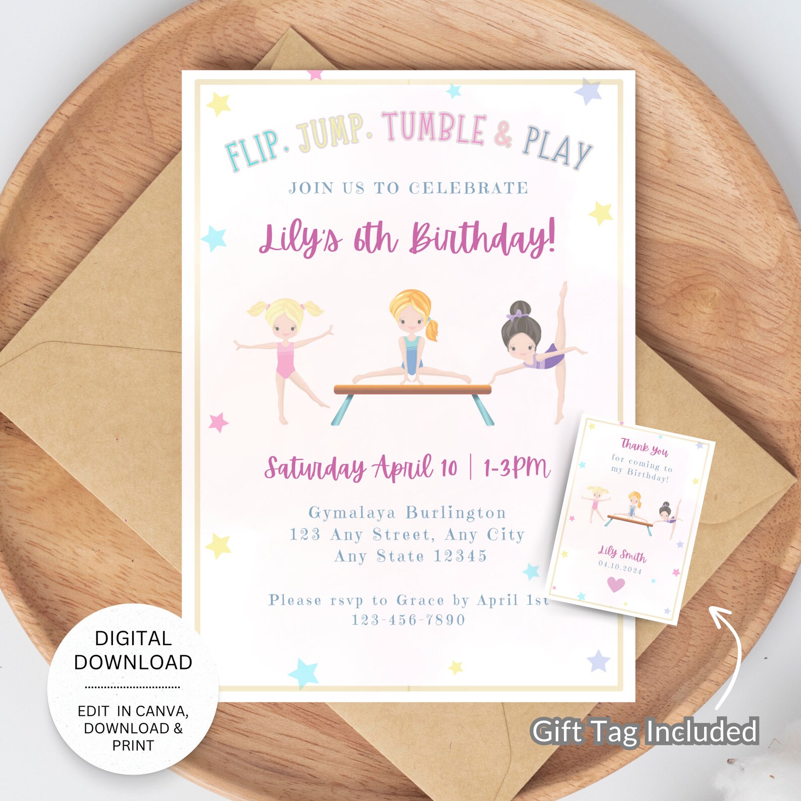 Editable Gymnastics Party Invitation, Gymnastics Birthday Party ...