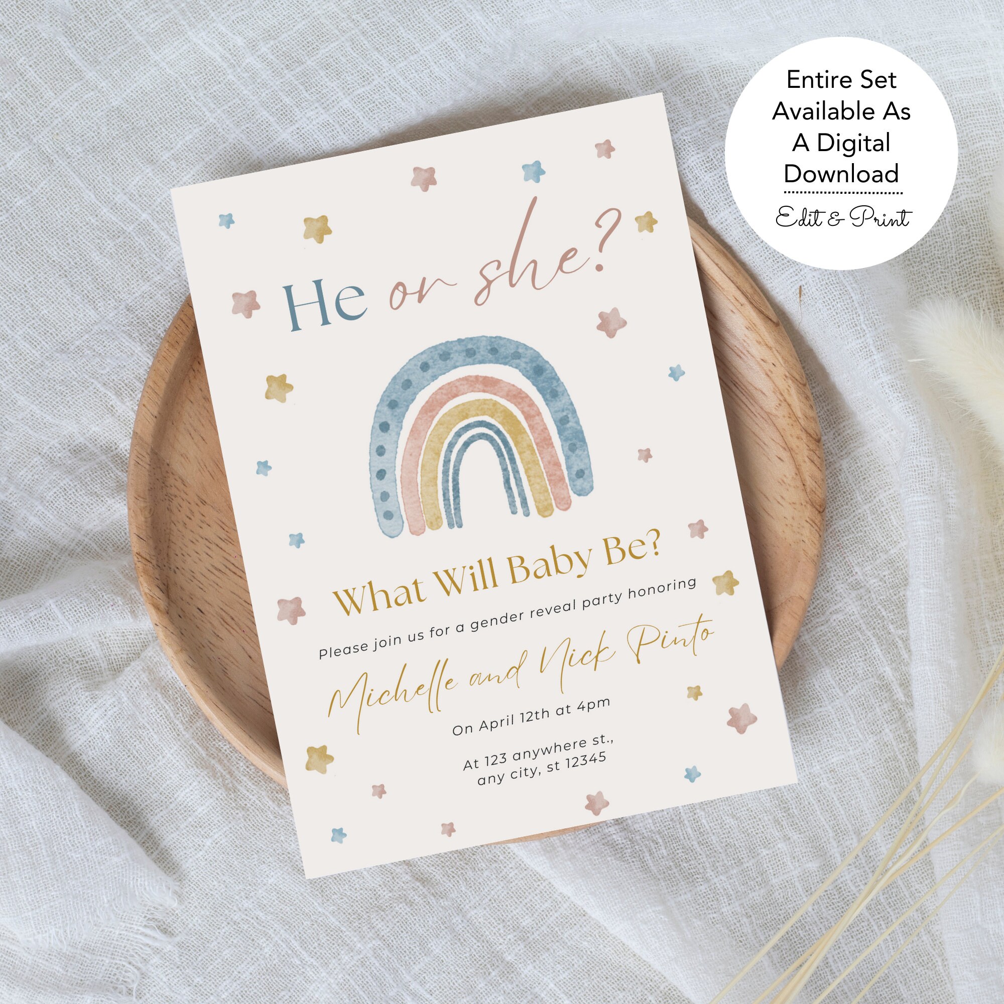 Rainbow Theme Gender Reveal Party Invitation, Rainbow Baby Shower ...