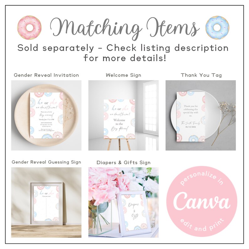 Donut Gender Reveal Guessing Sign, Gender Reveal Guessing Sign Template ...