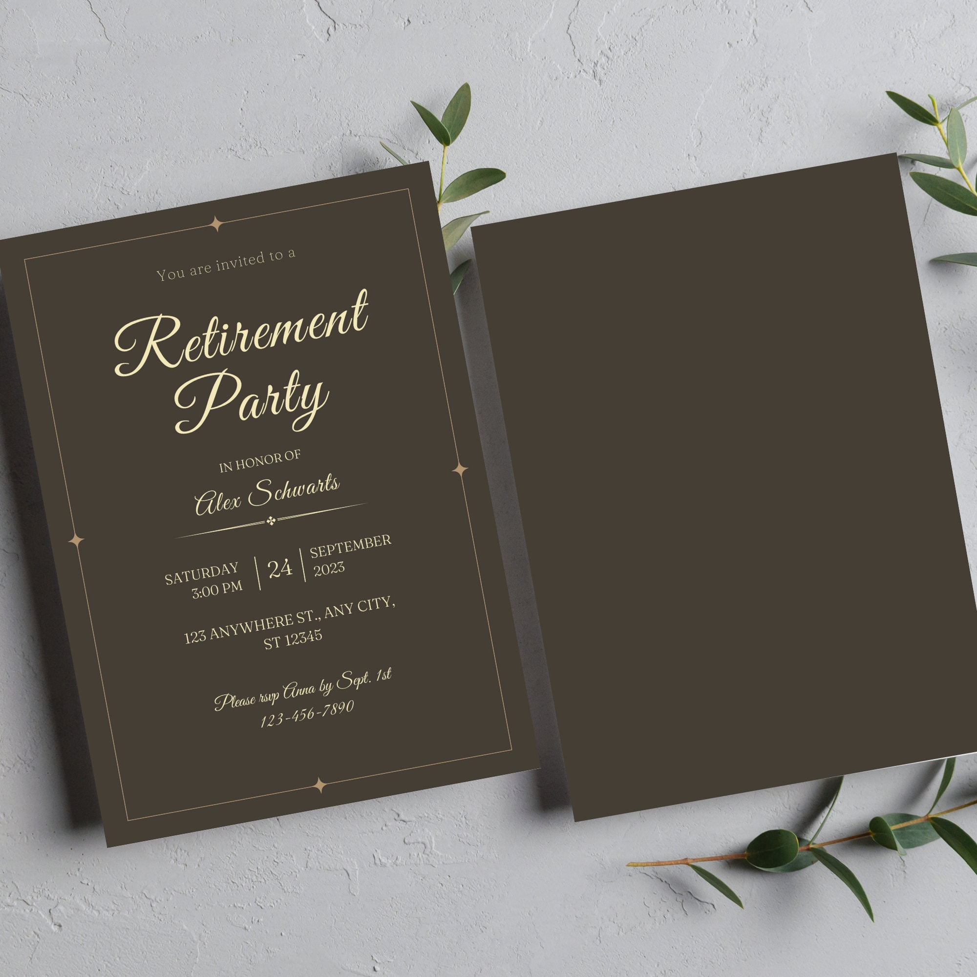 Customizable Retirement Party Invitation, Dark Brown Minimalist Invite ...