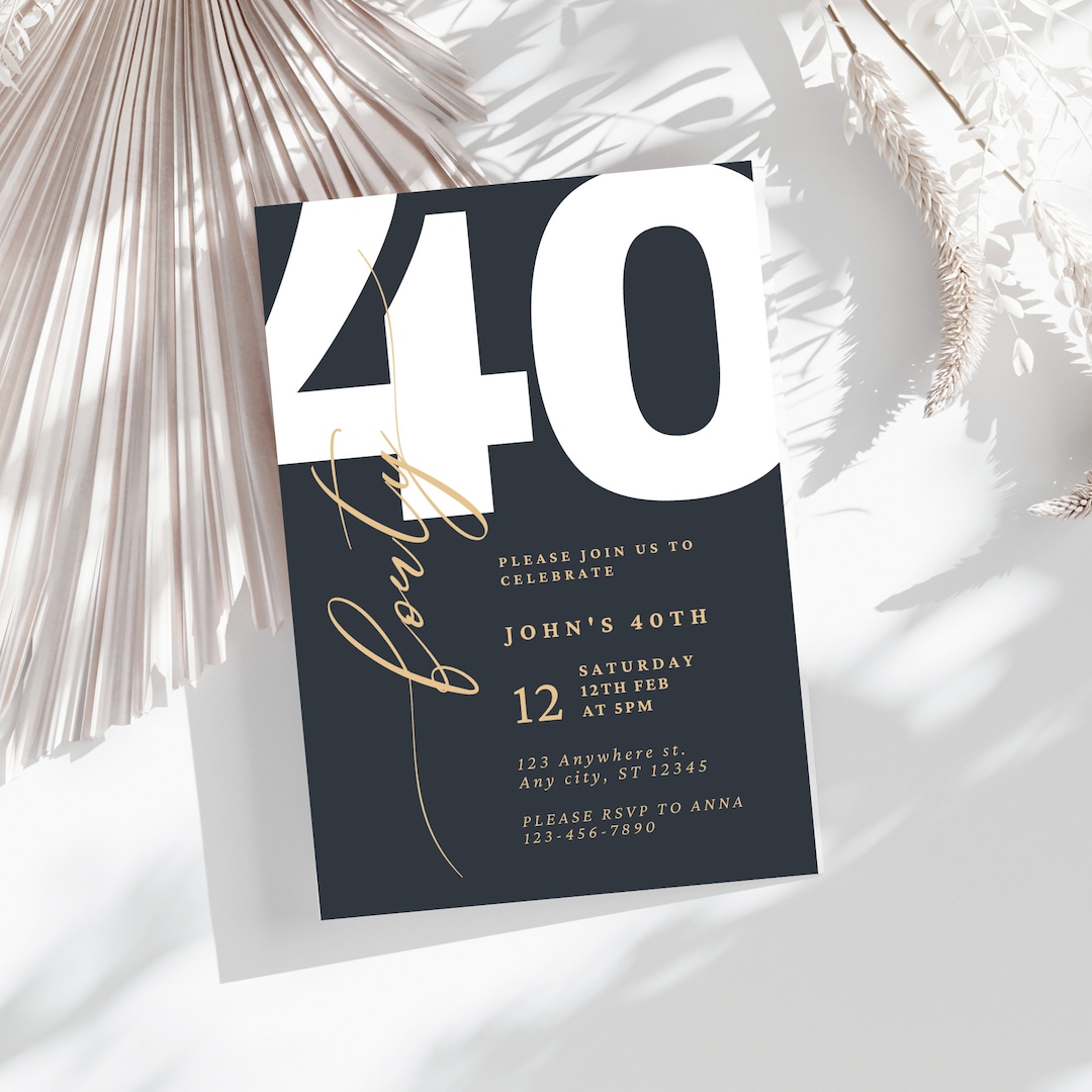40th Birthday Invitation, Brown and Blue 40th Birthday Invite, Modern ...