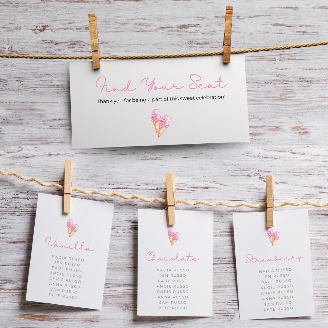Ice Cream Theme Bridal Shower Table Cards, She Got Scooped up Pink ...