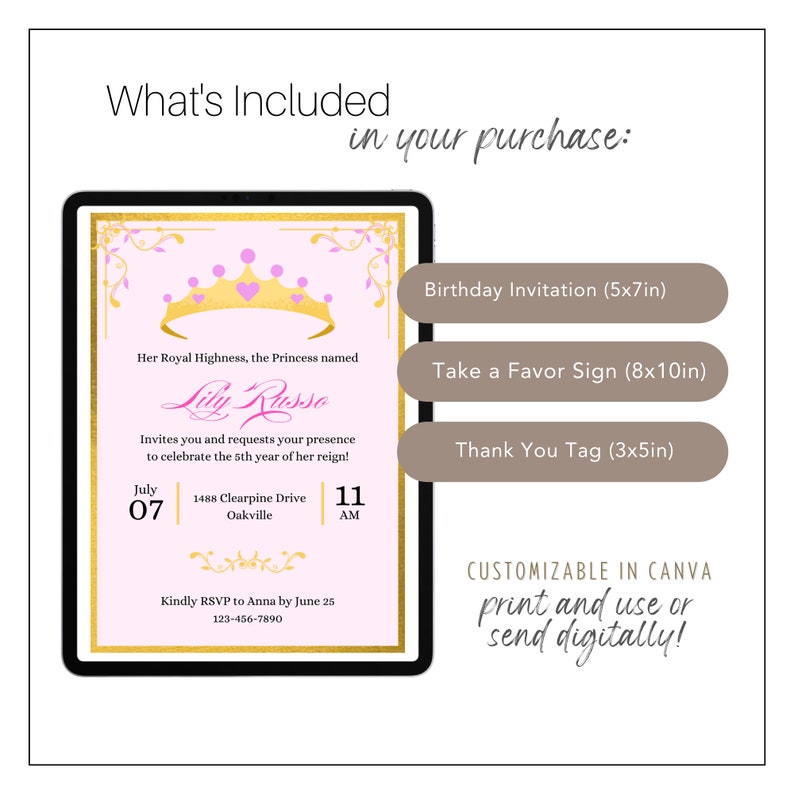 Magical Princess Theme Birthday Invitation, Girl Princess Birthday ...