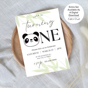 Printable Panda Theme Birthday Set, Cute Panda Birthday Party Invite ...