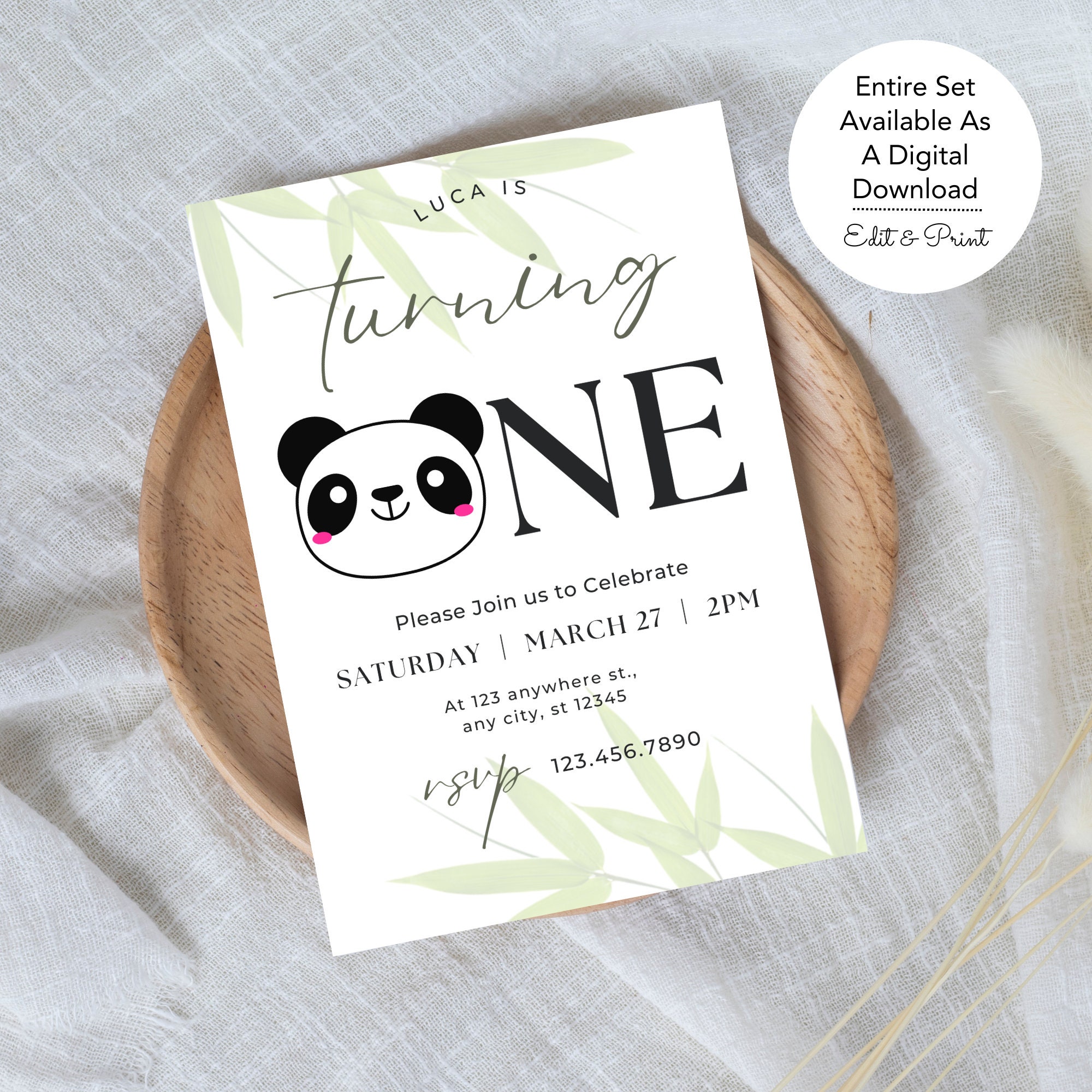 Printable Panda Theme Birthday Set, Cute Panda Birthday Party Invite ...