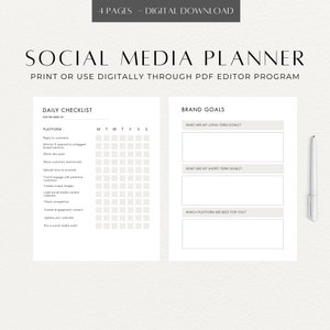 Social Media Planner Printable, Content Planner for Instagram, Youtube ...