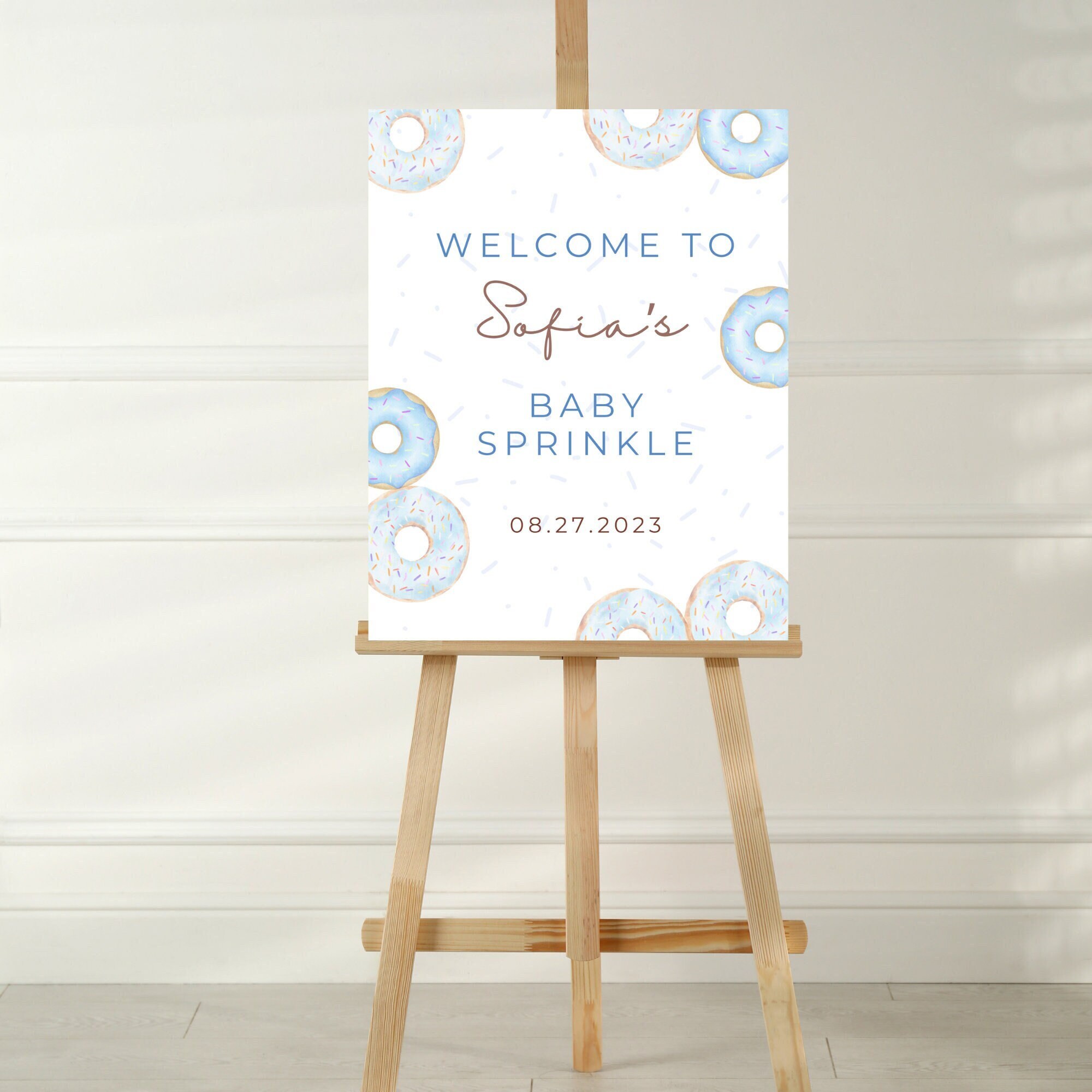 Blue Donut Baby Sprinkle Welcome Sign: Editable Template (PDF, PNG ...