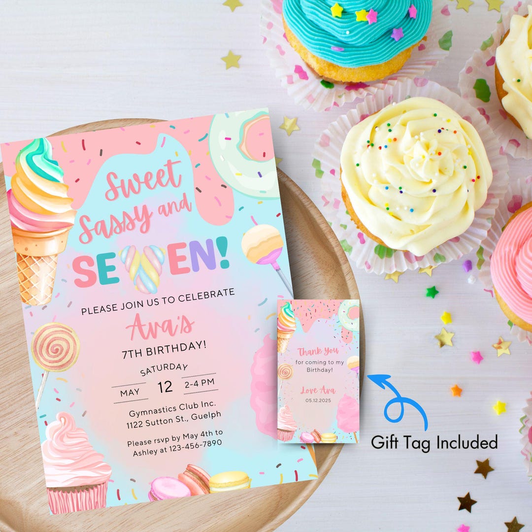 Sweet Sassy Seven Birthday Invitation: Candy Donut Theme (digital ...