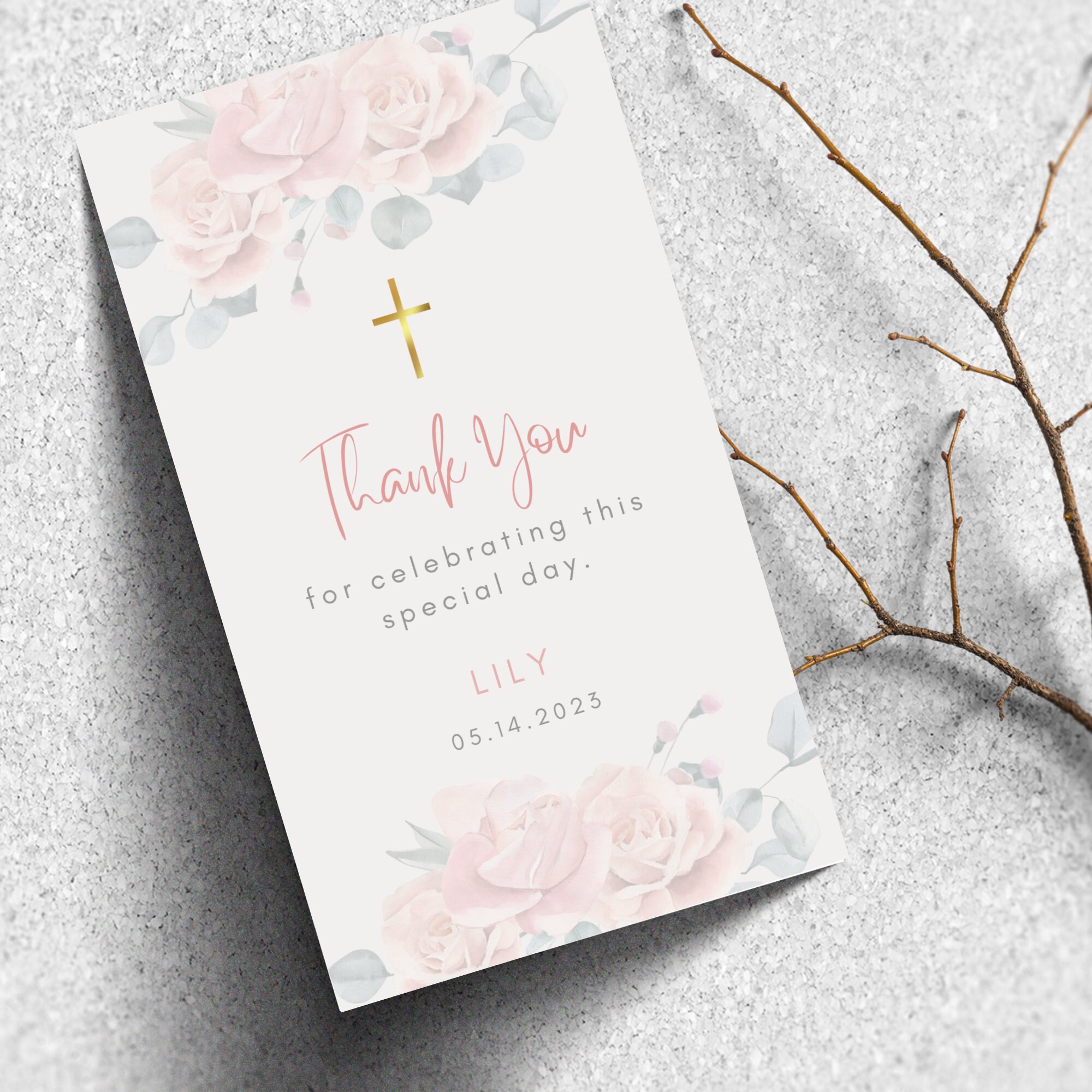 Pink Floral Baptism Invitation: Girl Christening, Editable Template ...