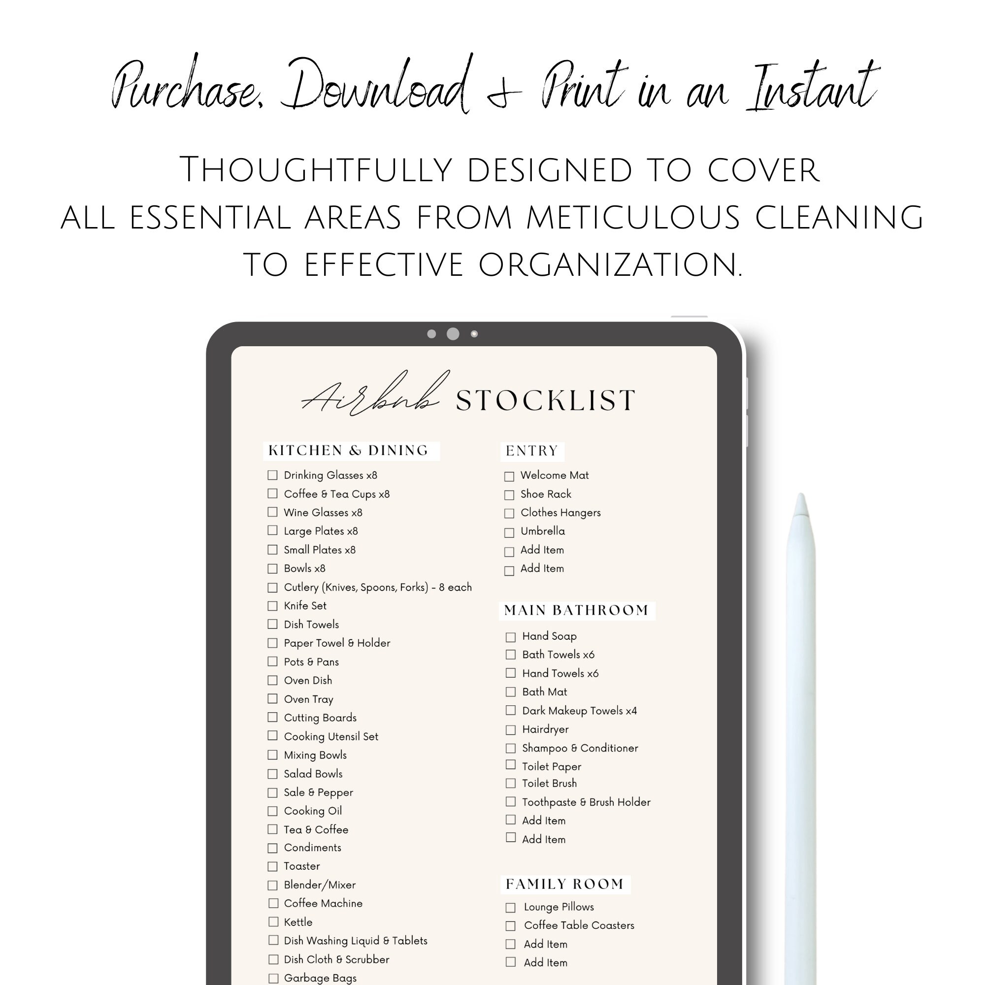 Vacation Rental Cleaning Checklist Printable, Airbnb Host Checklist ...