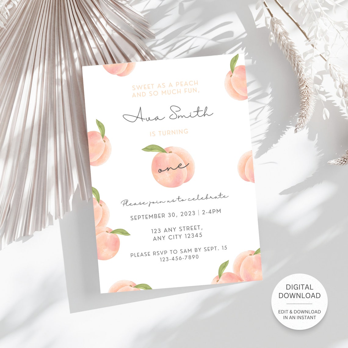 Sweet as a Peach Invitation, Peach Birthday Invite, First Birthday ...