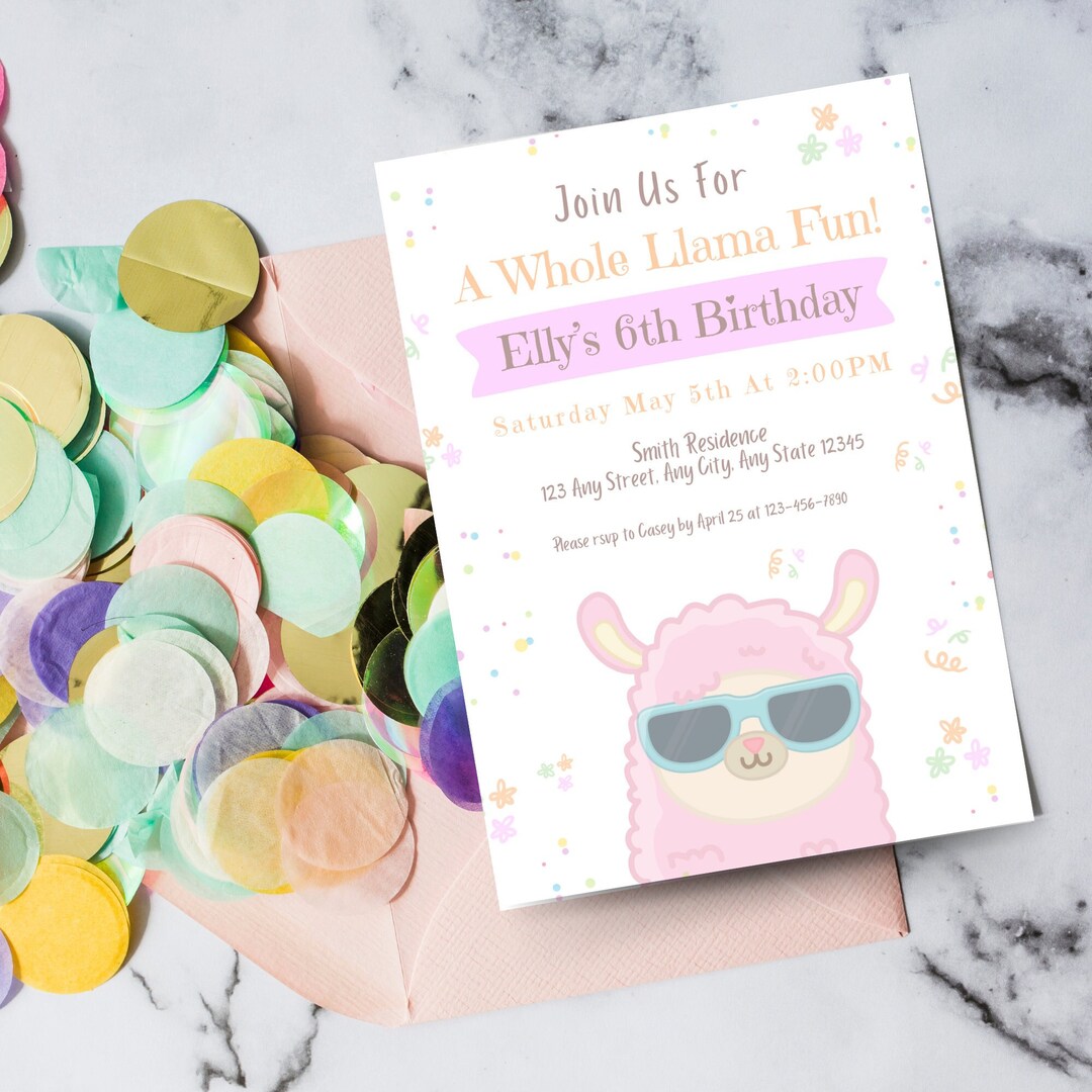 Llama Birthday Invitation, Editable Llama Invitation Template, Girl ...