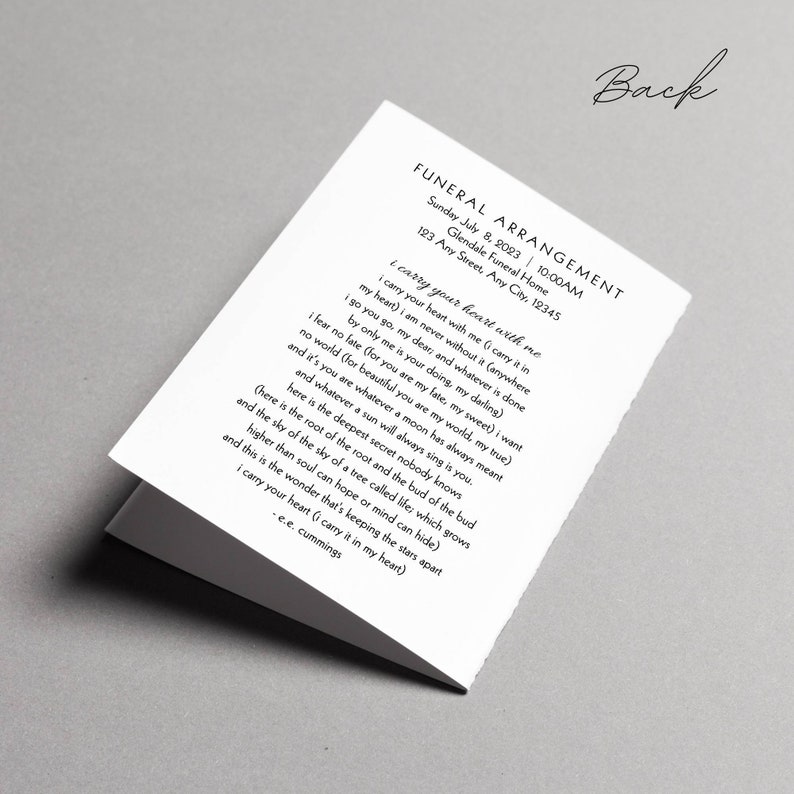 Minimalist Funeral Program Template, Editable Celebration of Life Card ...