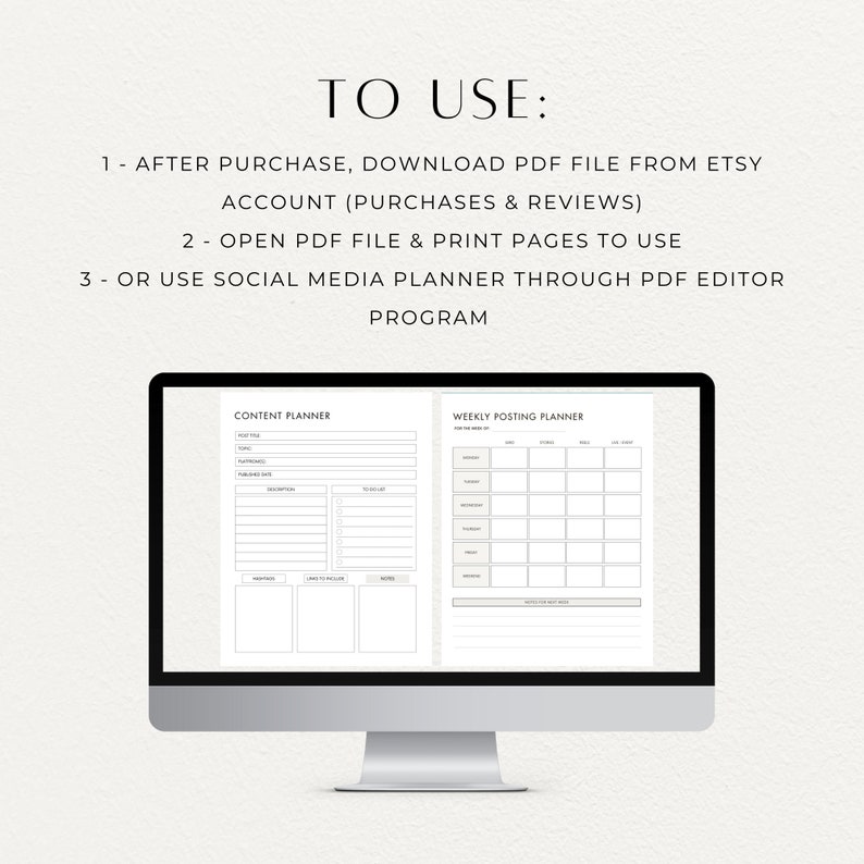 Social Media Planner Printable, Content Planner for Instagram, Youtube ...
