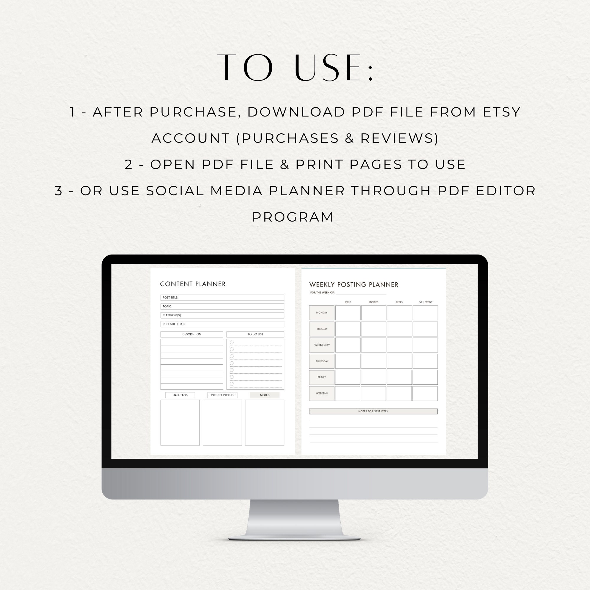 Social Media Planner Printable, Content Planner for Instagram, Youtube ...