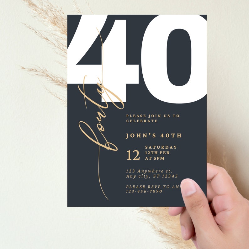 40th Birthday Invitation, Brown and Blue 40th Birthday Invite, Modern ...