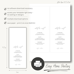 Wedding Menu Cards Place Settings Bundle Digital Template Minimalist ...