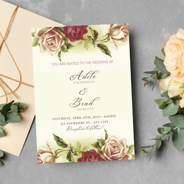 Roses Wedding Invitation - Etsy