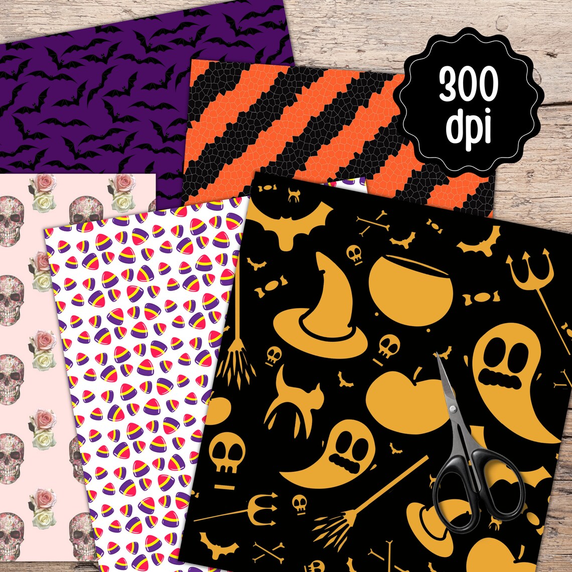 Fun Halloween Digital Paper Designs, Printable Halloween Scrapbook ...