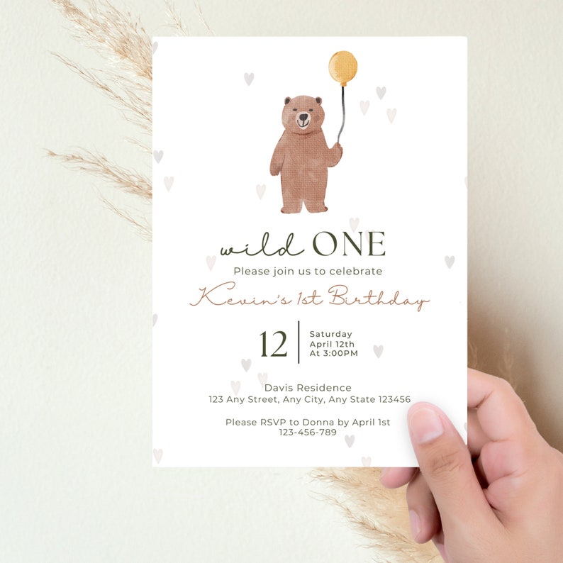 Wild One Birthday Invitation, Bear 1st Birthday Invite, Wild One ...