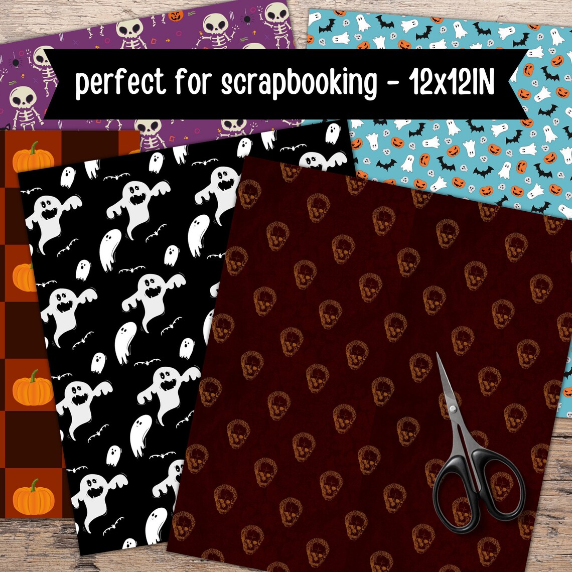 Fun Halloween Digital Paper Designs, Printable Halloween Scrapbook ...