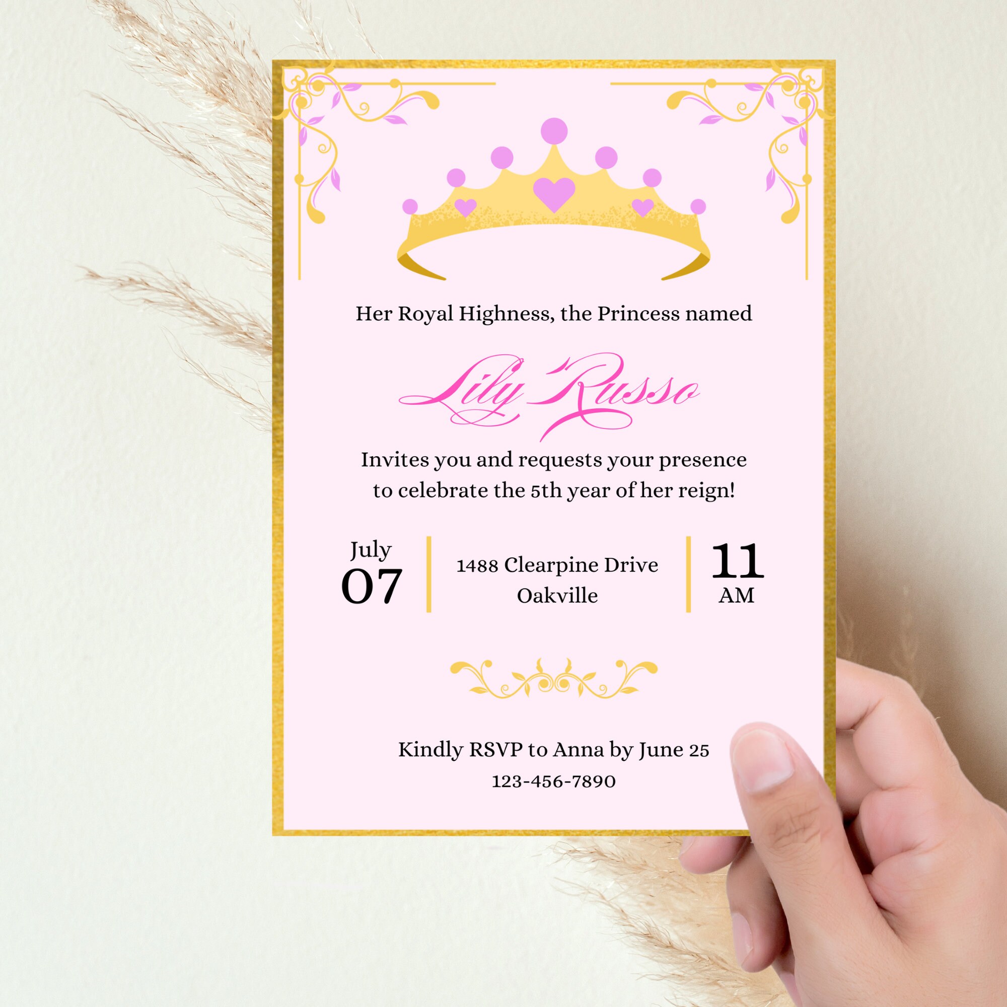 Magical Princess Theme Birthday Invitation, Girl Princess Birthday ...