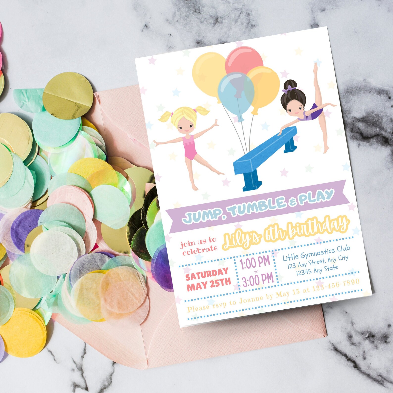 Editable Gymnastics Party Invitation, Gymnastics Birthday Party ...