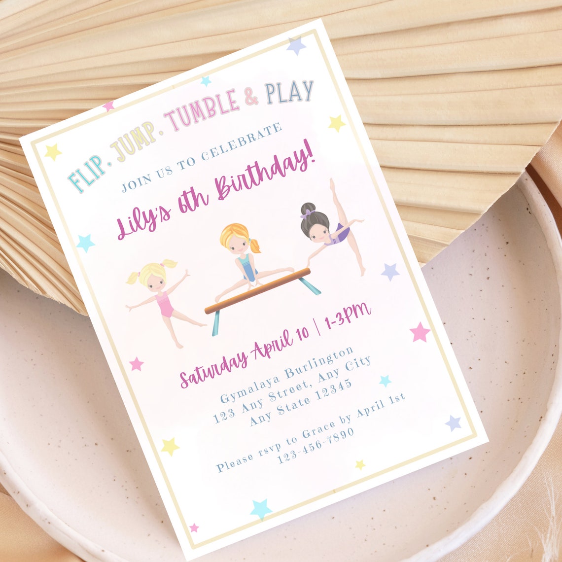 Editable Gymnastics Party Invitation, Gymnastics Birthday Party ...