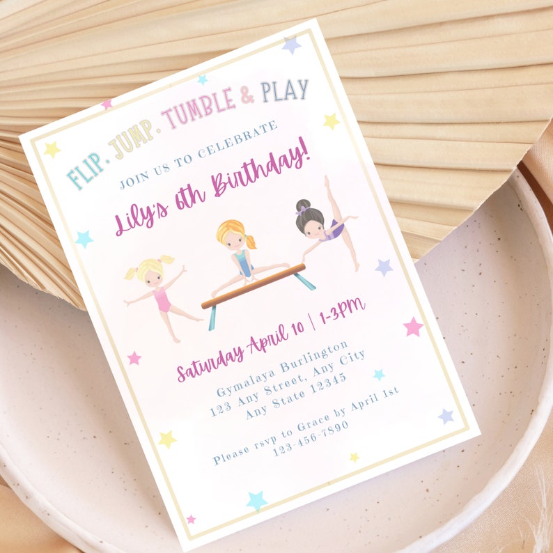 Editable Gymnastics Party Invitation, Gymnastics Birthday Party ...