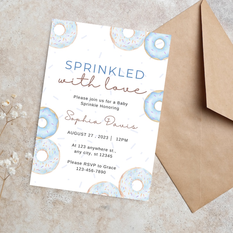 Blue Donut Baby Sprinkle Invitation, Editable Boy Baby Shower Invite ...