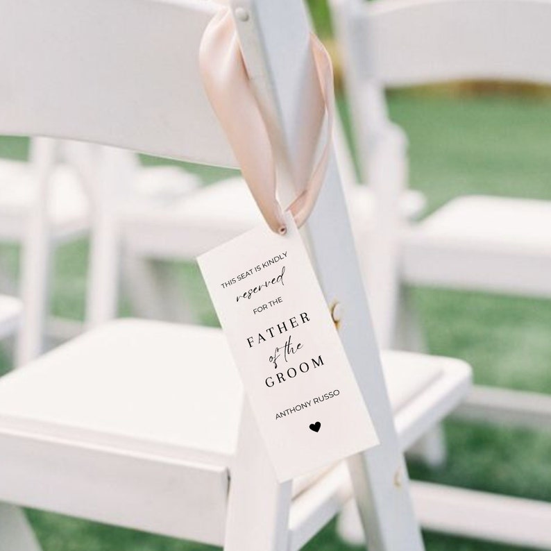Wedding Ceremony Chair Tags, Reserved for Parents Seating Tags for ...