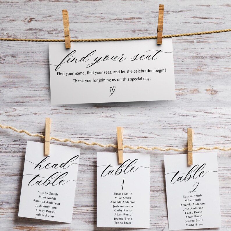 Seating Chart Cards, Table Seating Chart, Wedding Seating Cards, Script ...