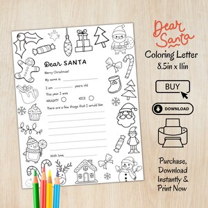 Letter to Santa Coloring Page: Printable Christmas Wish List (PDF) - Etsy