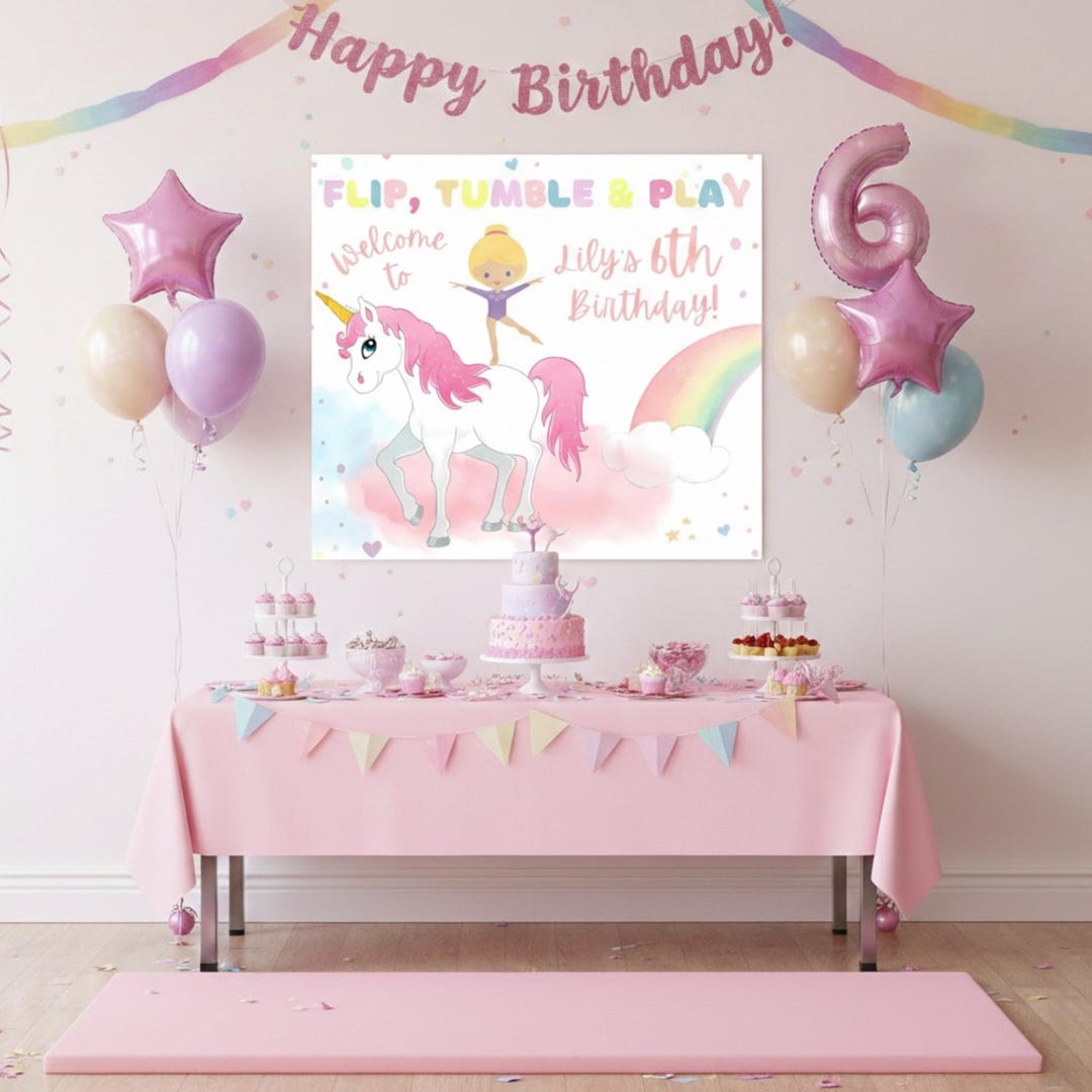 Editable Magical Gymnastics Birthday Banner, Printable Gymnastics ...