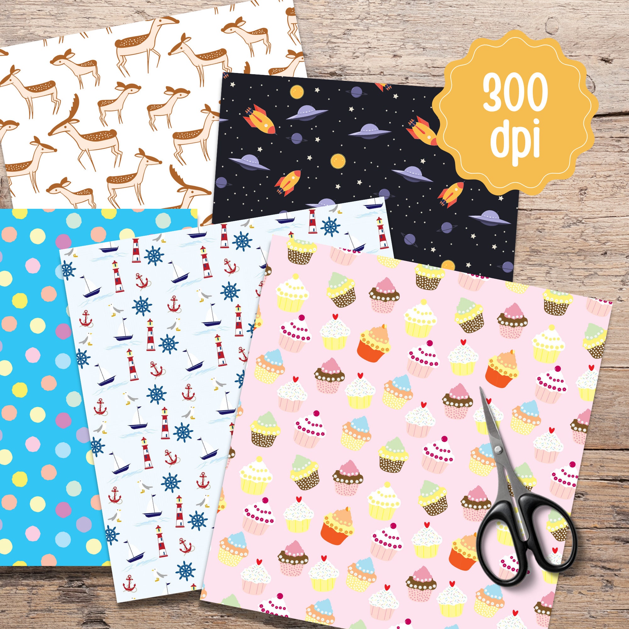 Whimsical Scrapbook Paper: Fun Designs, Set of 12 (digital Download) - Etsy