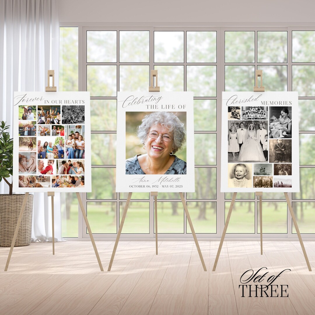 Funeral Photo Collage Sign Set Templates, Printable Funeral Welcome ...