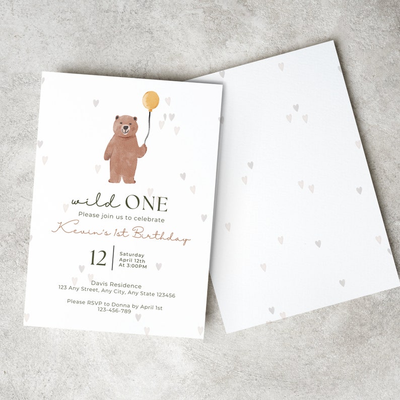 Wild One Birthday Invitation, Bear 1st Birthday Invite, Wild One ...