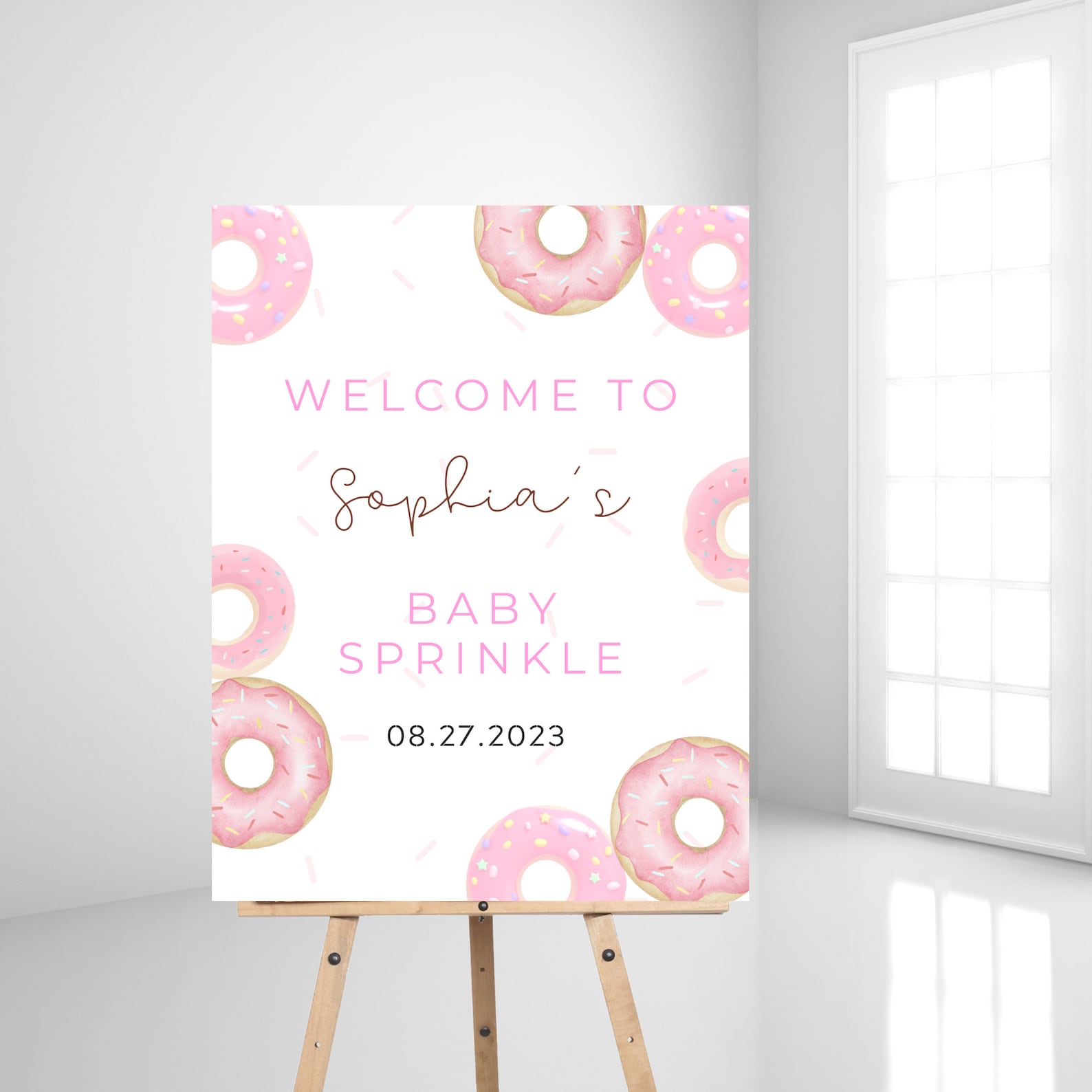 Pink Donut Baby Sprinkle Welcome Sign, Donuts Boy Girl Sprinkle Welcome ...