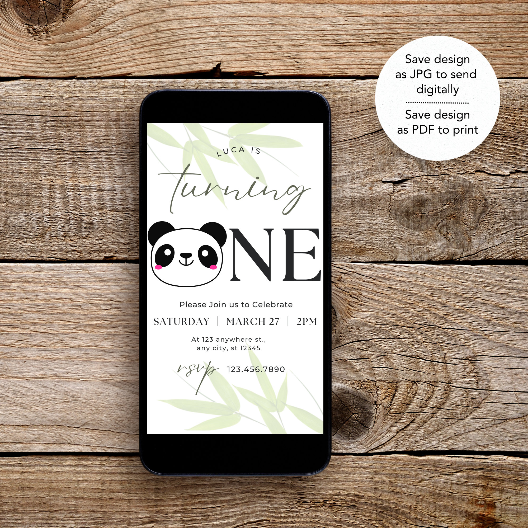 Printable Panda Theme Birthday Set, Cute Panda Birthday Party Invite ...